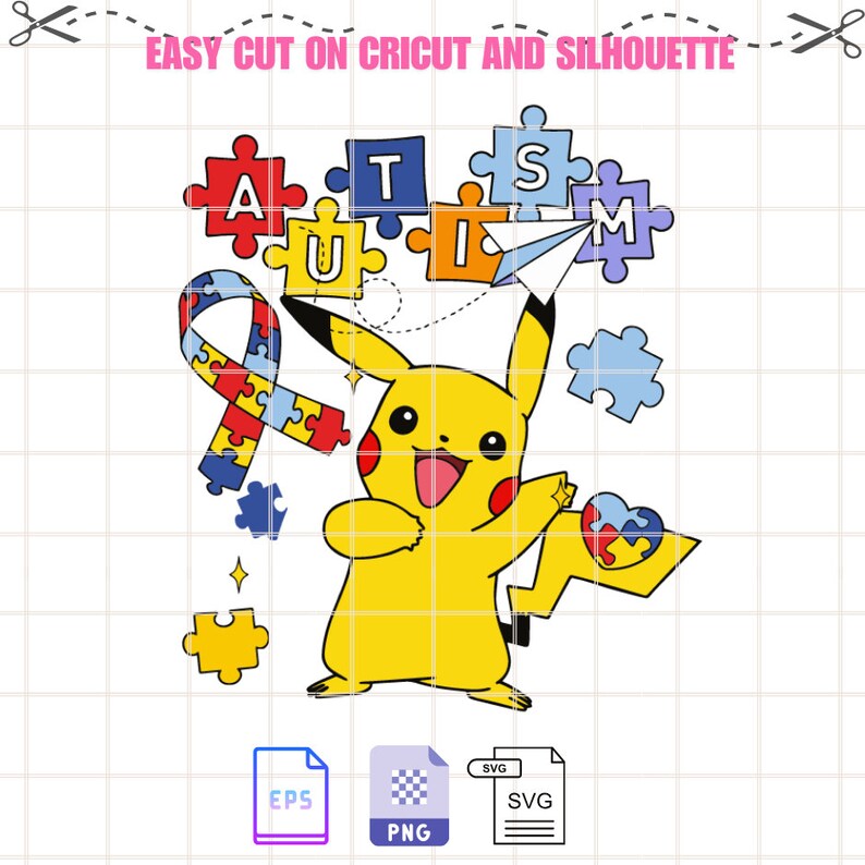 Pikachu Autism Ribbon Puzzle Pieces SVG, High Quality Layered Files ...