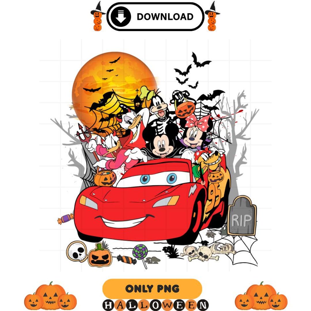Halloween Disney Cars PNG, Mickey Minnie Donald Daisy Goofy Lightning ...