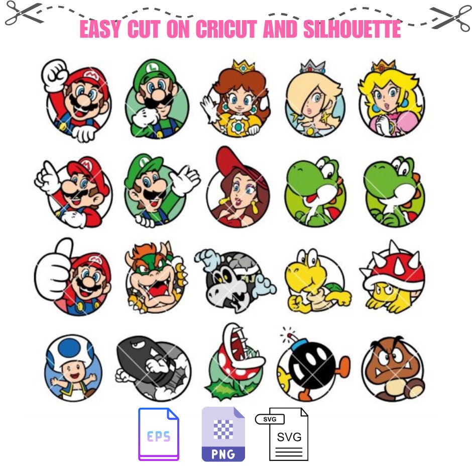Super Mario Characters Bundle Svg, Mario Characters Svg, Super Mario ...