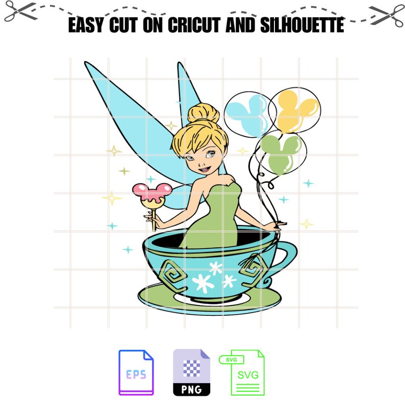 Tinkerbell Mickey Ear Balloon Svg, Cricut, Silhouette Vector Cut File ...
