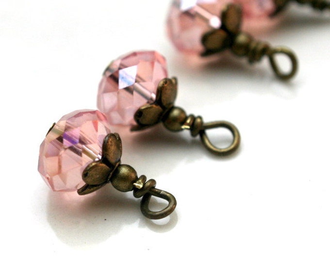 Bead Dangle Charm Drop Set in Pale Pink With Antiqued Brass - Etsy