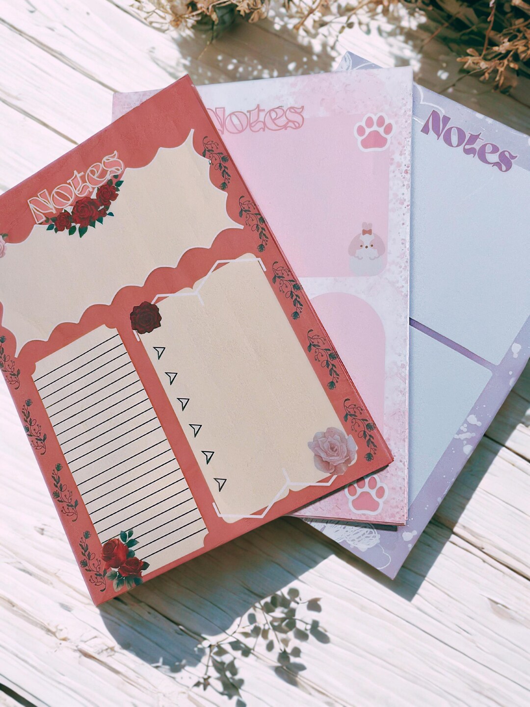 Large Kawaii Variety Notepads, Stationery Sets, Solid Cardboard Back - Etsy