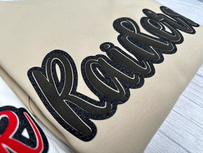 Double Color Puff Font Team Name Sweater, Glitter Puff Sweater, Puffy ...