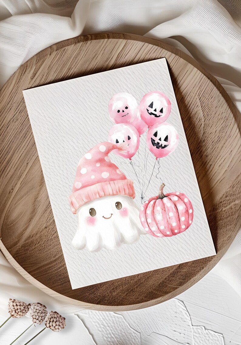 Cute Halloween Ghost Clipart Set - Pink Watercolor Ghosts, Spooky ...