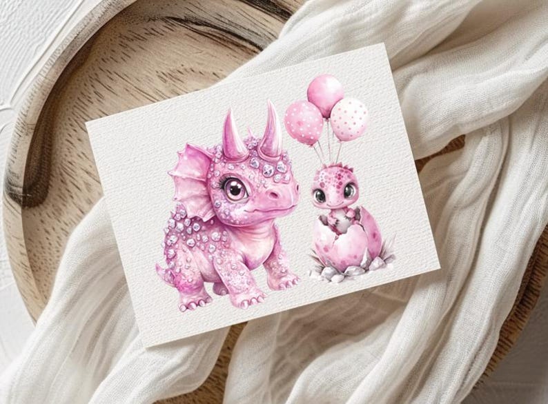 Dino Girls Watercolor Clipart |46 Pink Dinosaur PNG Files | Digital ...