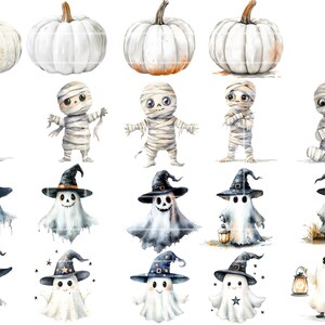 Spooky Halloween Ghost Watercolor Clipart Bundle | 56 PNG Files | Cute ...