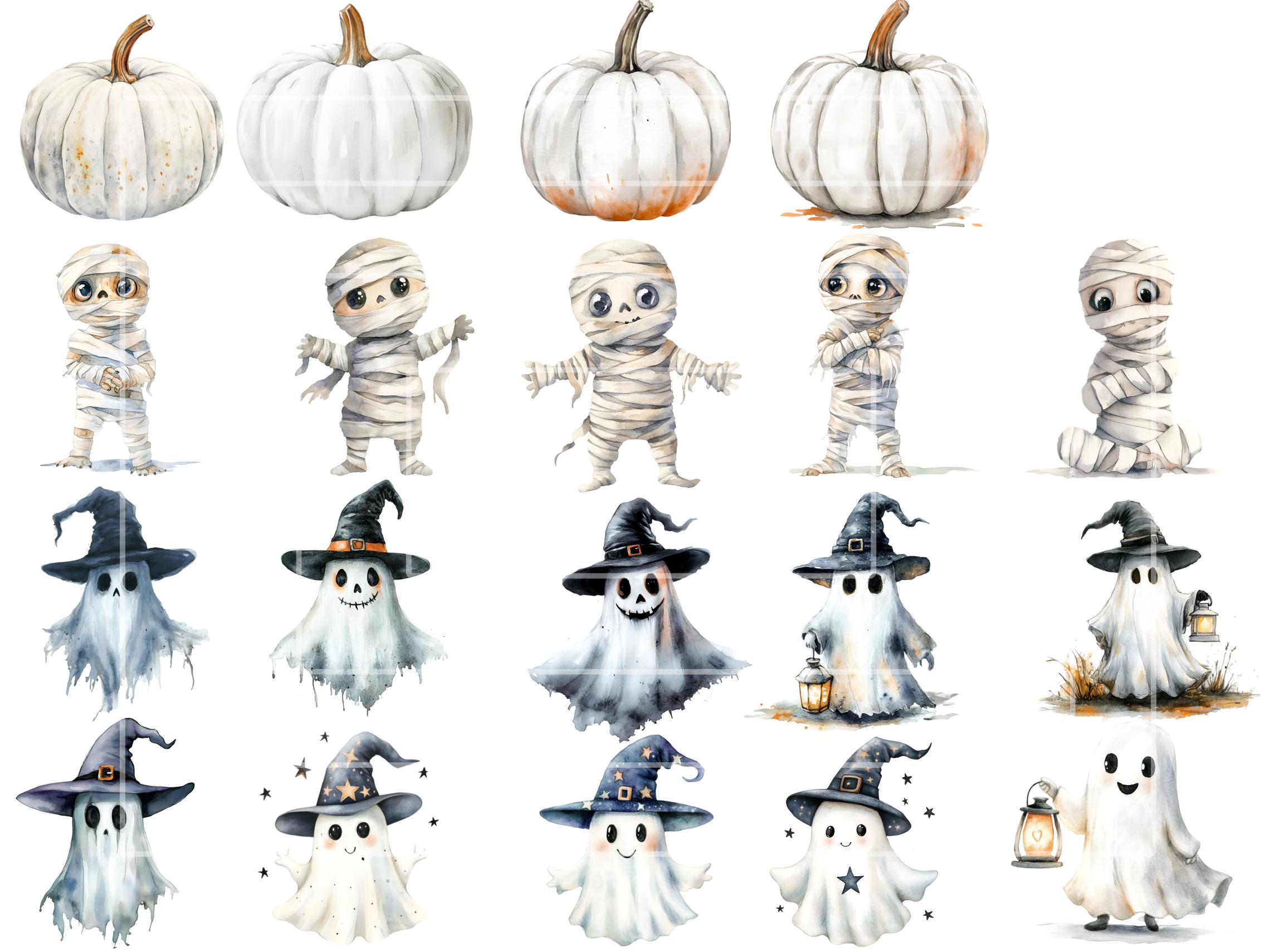 Spooky Halloween Ghost Watercolor Clipart Bundle | 56 PNG Files | Cute ...