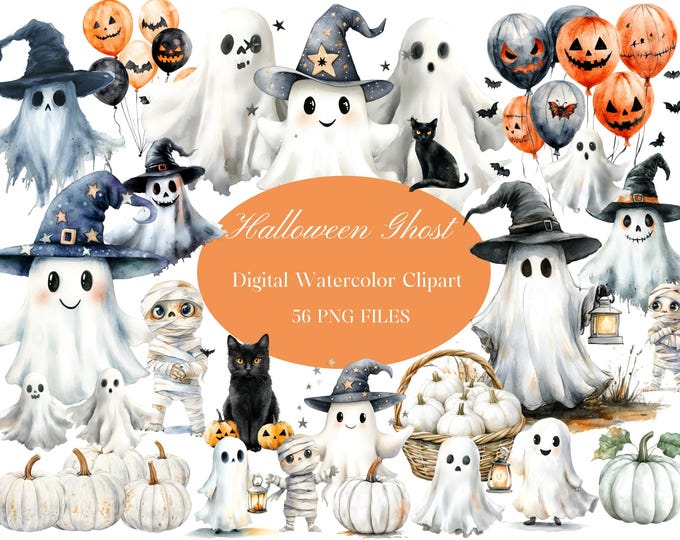 Pink Halloween Watercolor Clipart Bundle | 93 PNG Files | Cats ...