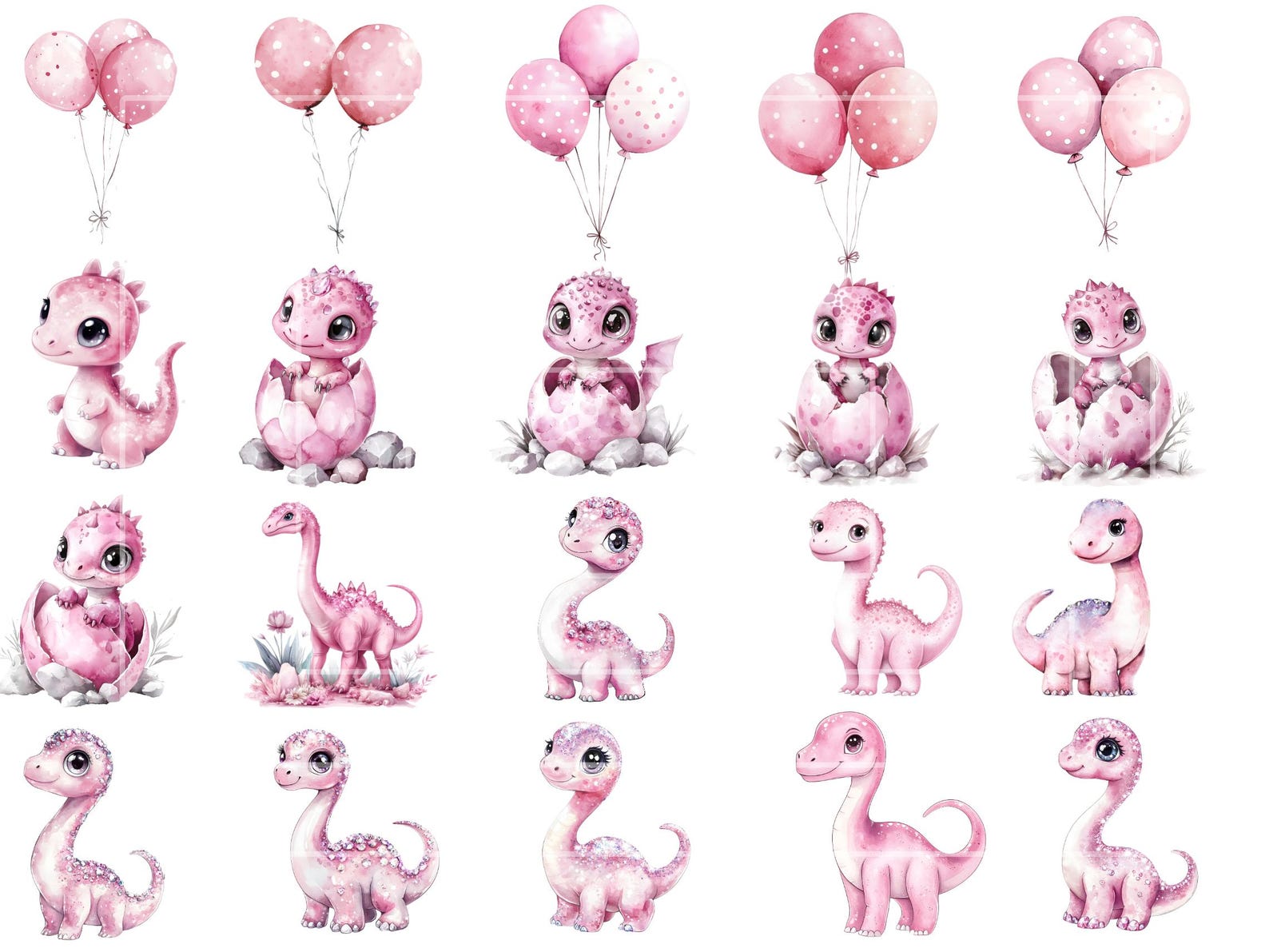 Dino Girls Watercolor Clipart |46 Pink Dinosaur PNG Files | Digital ...