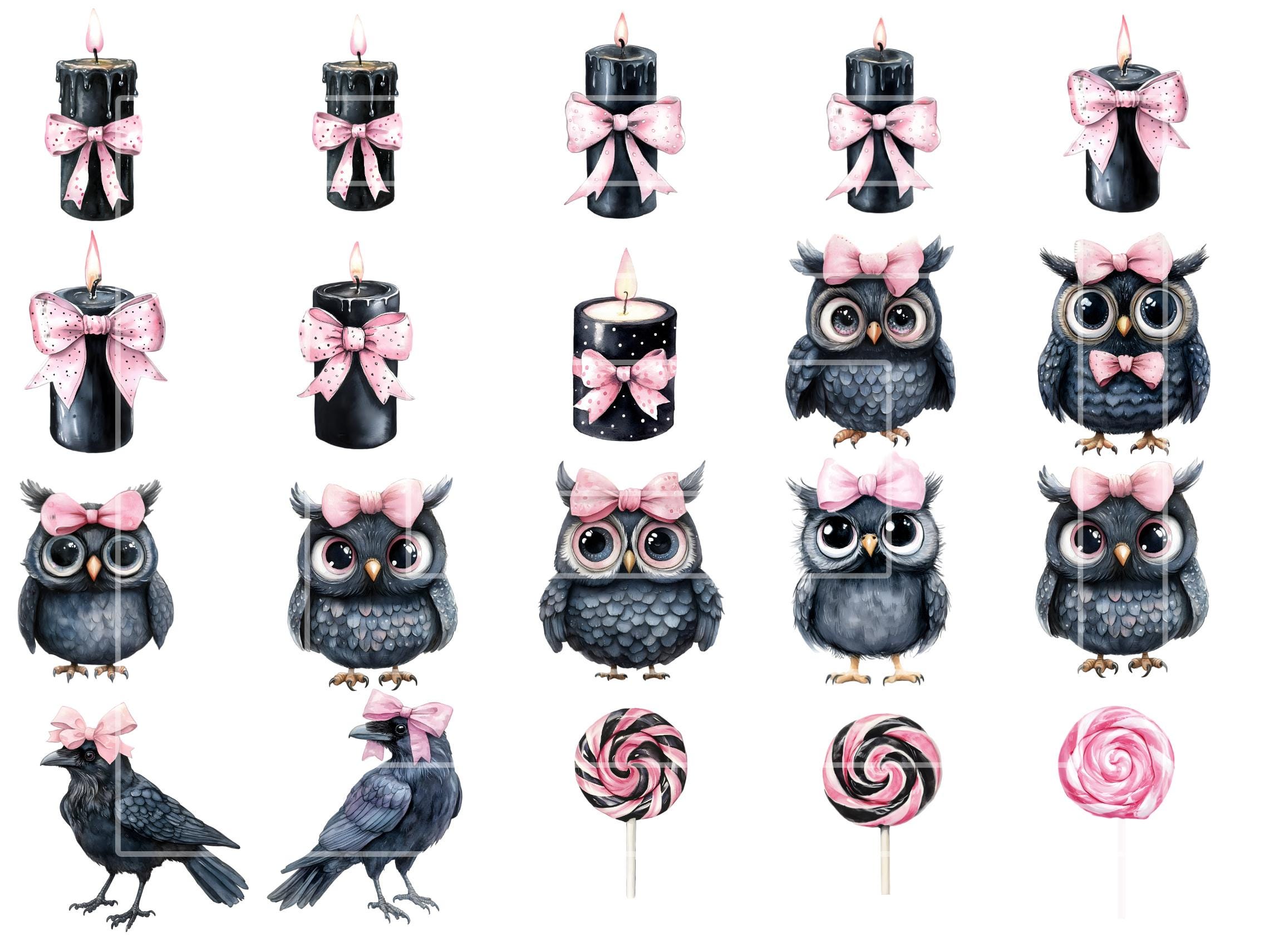 Pink Halloween Watercolor Clipart Bundle | 93 PNG Files | Cats ...