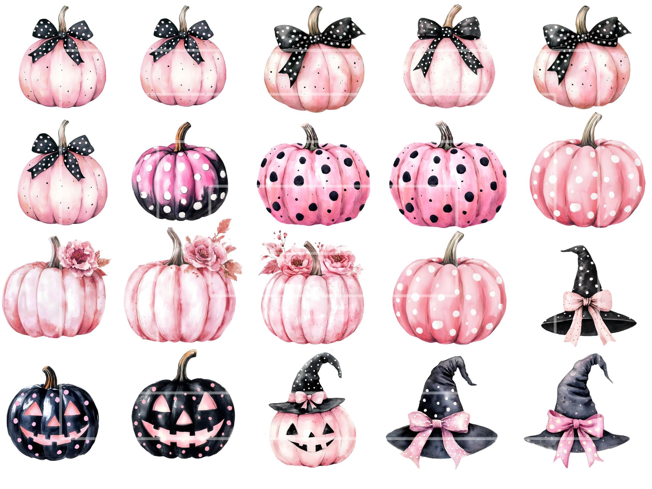 Pink Halloween Watercolor Clipart Bundle | 93 PNG Files | Cats ...