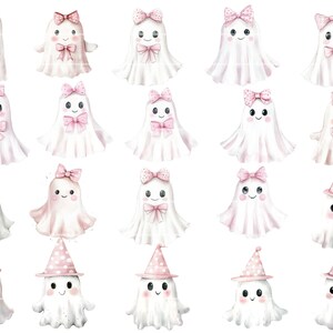 Pink Halloween Watercolor Clipart Bundle | 93 PNG Files | Cute Ghosts ...