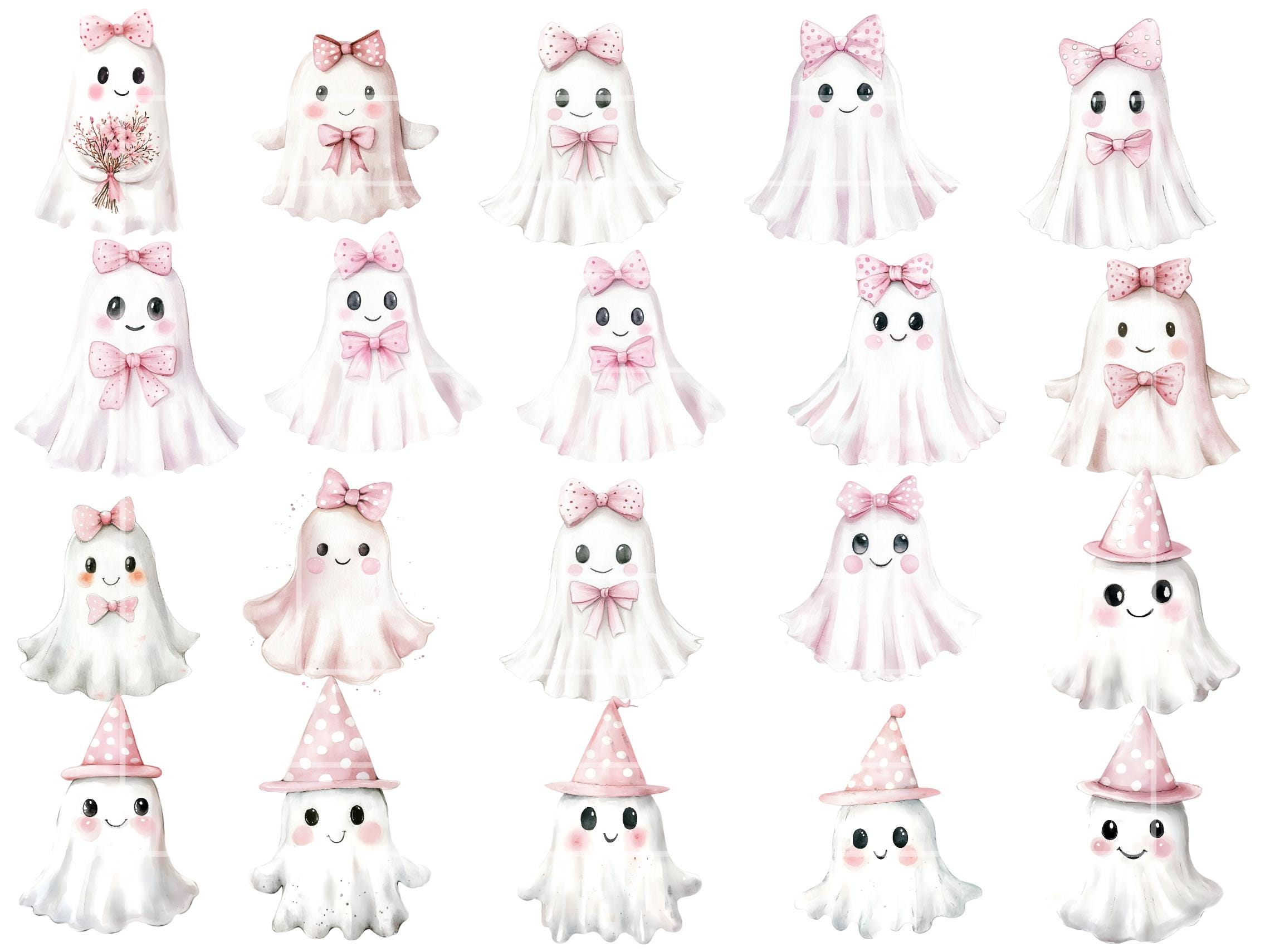 Pink Halloween Watercolor Clipart Bundle | 93 PNG Files | Cute Ghosts ...
