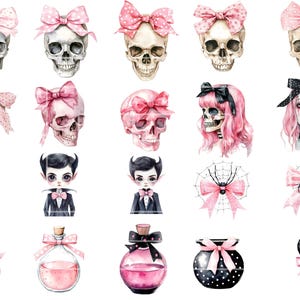 Pink Halloween Watercolor Clipart Bundle | 93 PNG Files | Cats ...