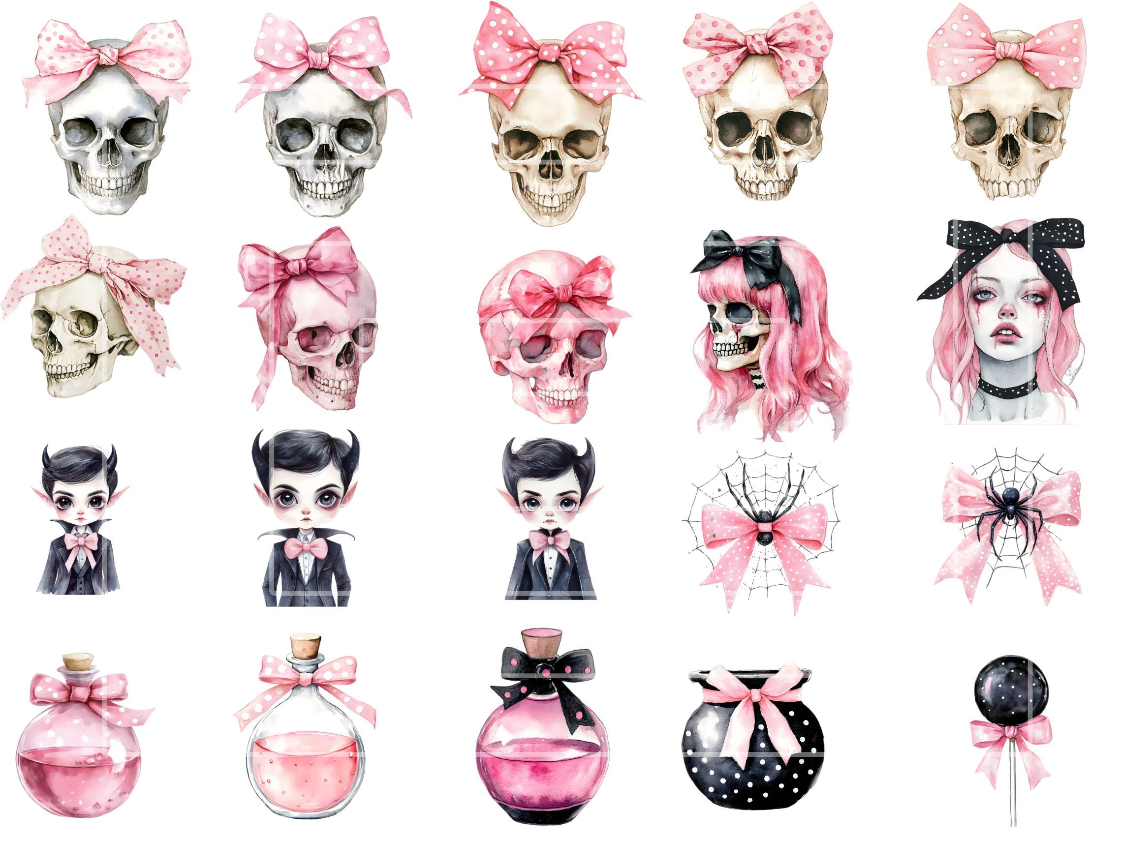 Pink Halloween Watercolor Clipart Bundle | 93 PNG Files | Cats ...
