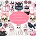 Pink Halloween Watercolor Clipart Bundle | 93 PNG Files | Cats ...