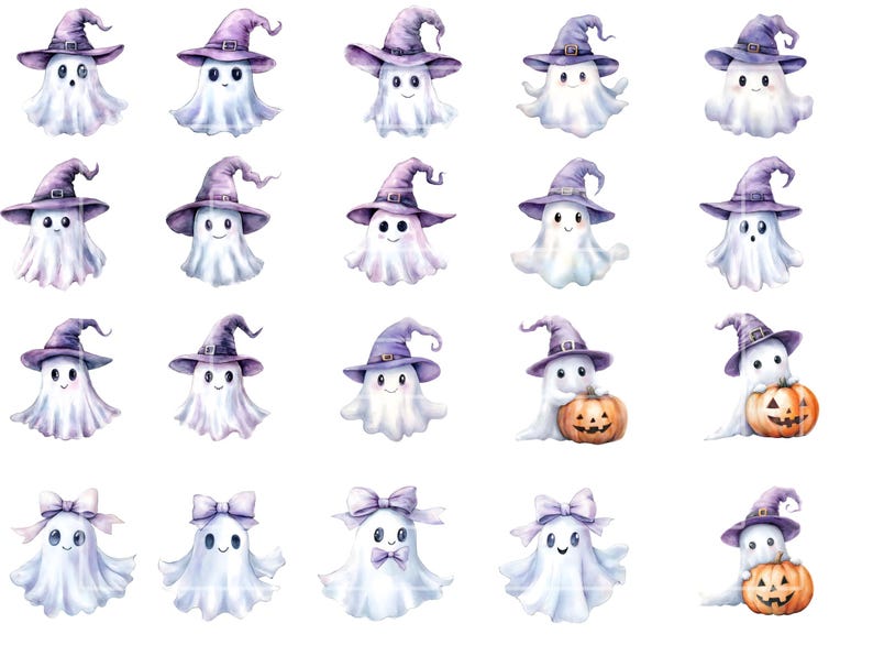 Halloween Ghost Watercolor Clipart Bundle | Cute Halloween Ghosts ...