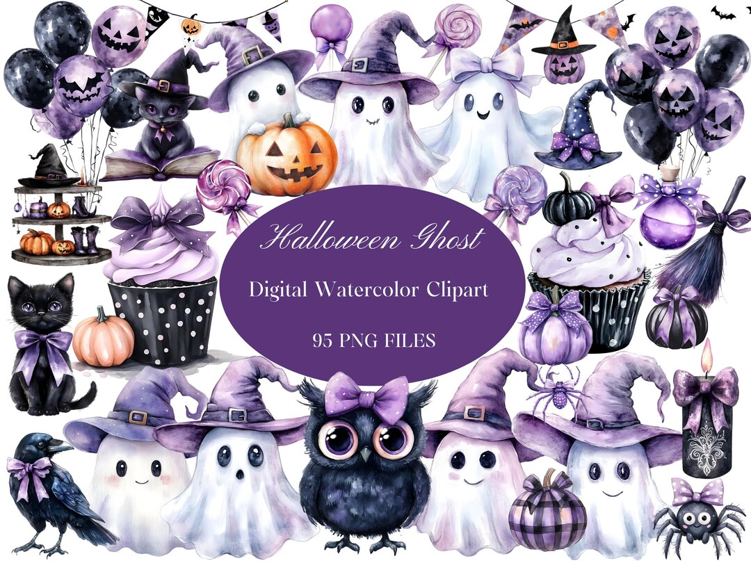 Halloween Ghost Watercolor Clipart Bundle | Cute Halloween Ghosts ...