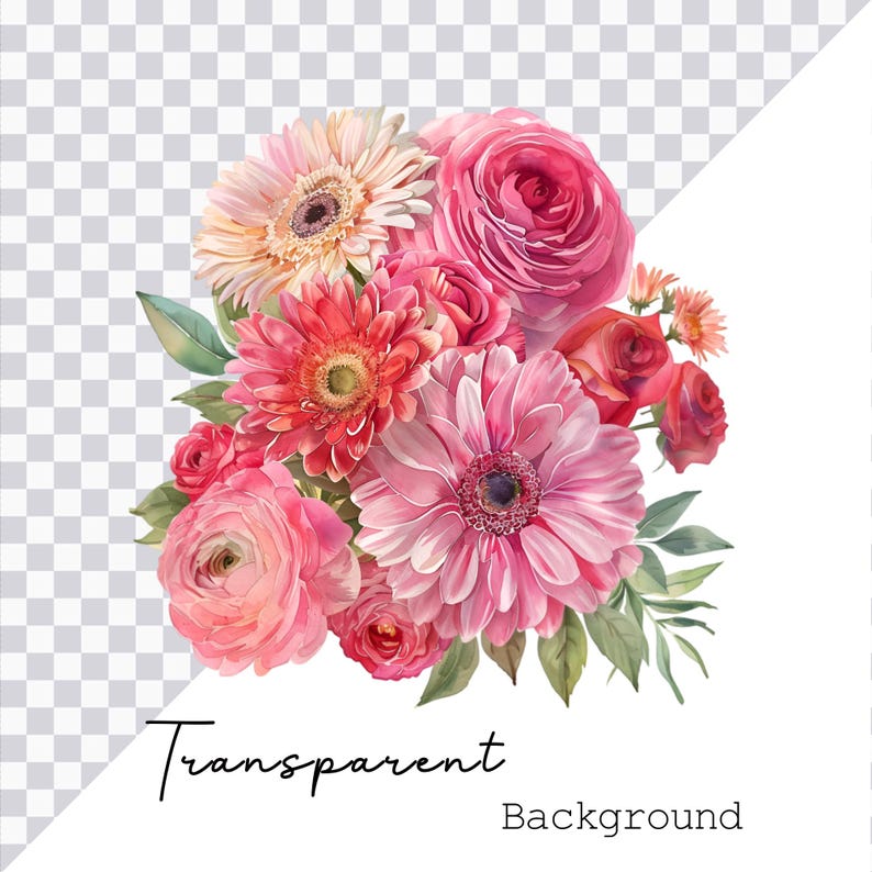 Bright Pink Flower Watercolor Clipart | 45 PNG Floral Files | Digital ...