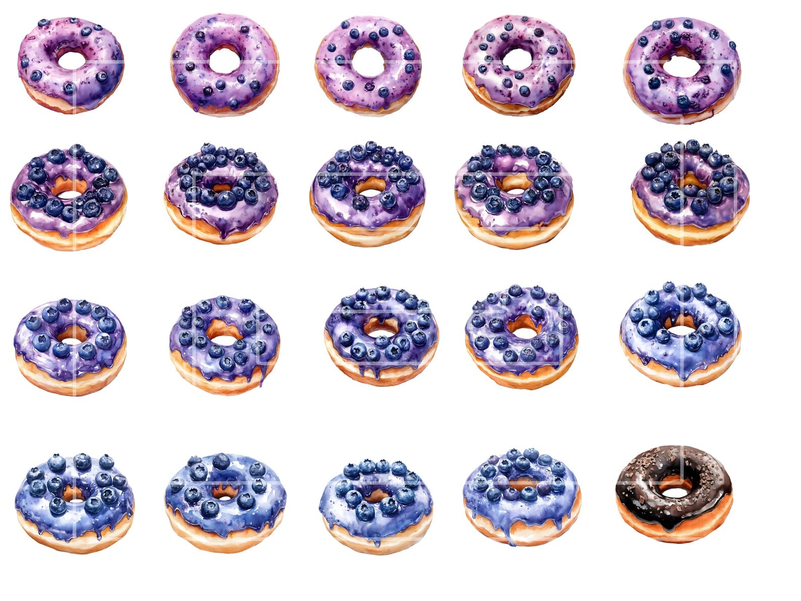 Watercolor Donut Clipart Set | 111 PNG Donut Graphics | Sweet Dessert ...