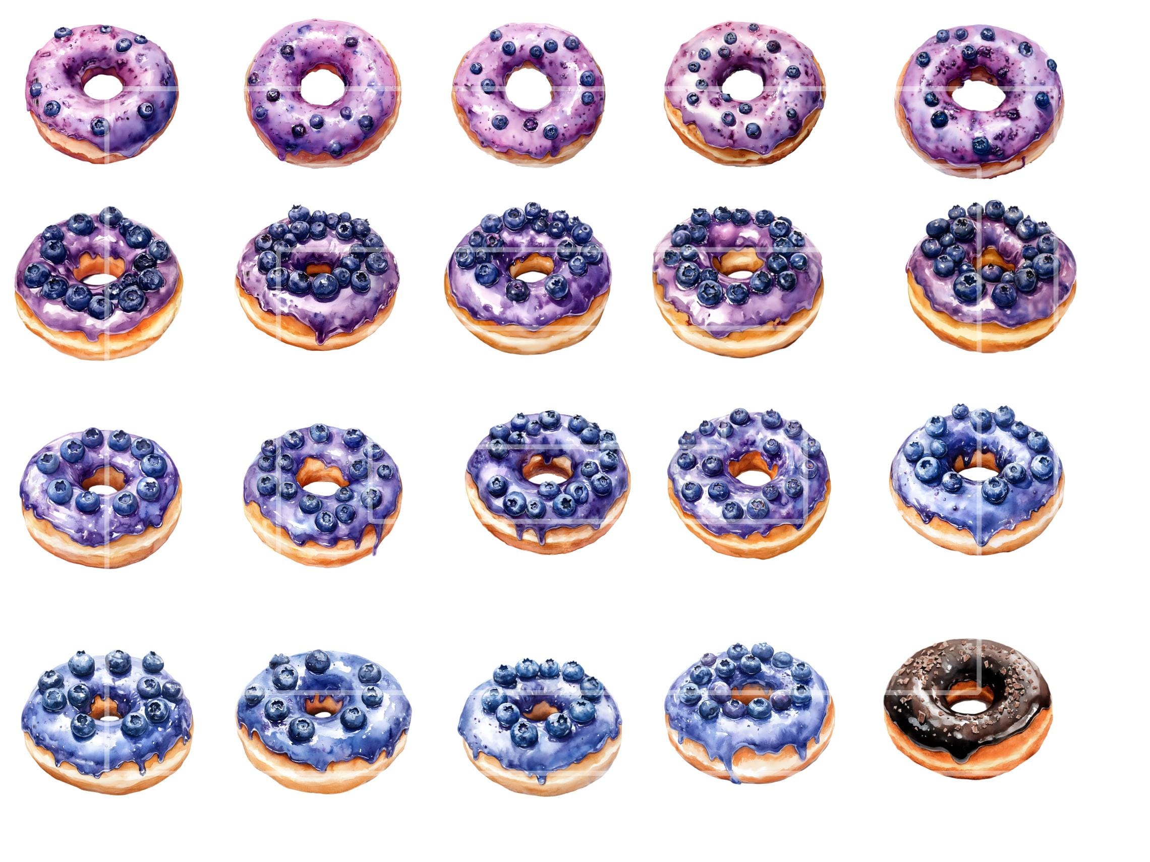 Watercolor Donut Clipart Set | 111 PNG Donut Graphics | Sweet Dessert ...