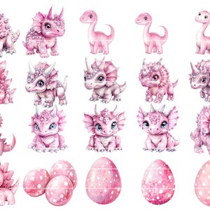 Dino Girls Watercolor Clipart |46 Pink Dinosaur PNG Files | Digital ...