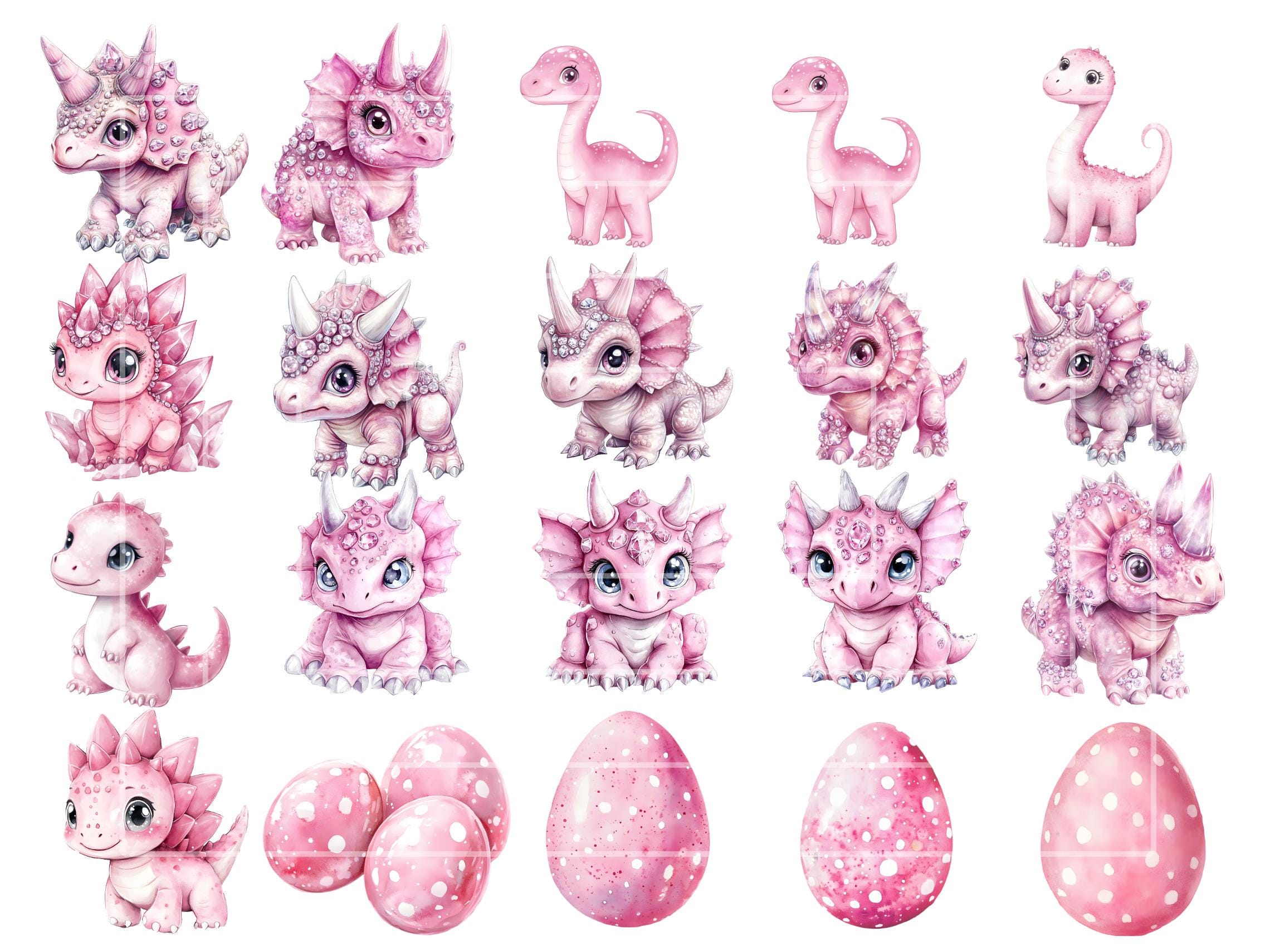 Dino Girls Watercolor Clipart |46 Pink Dinosaur PNG Files | Digital ...