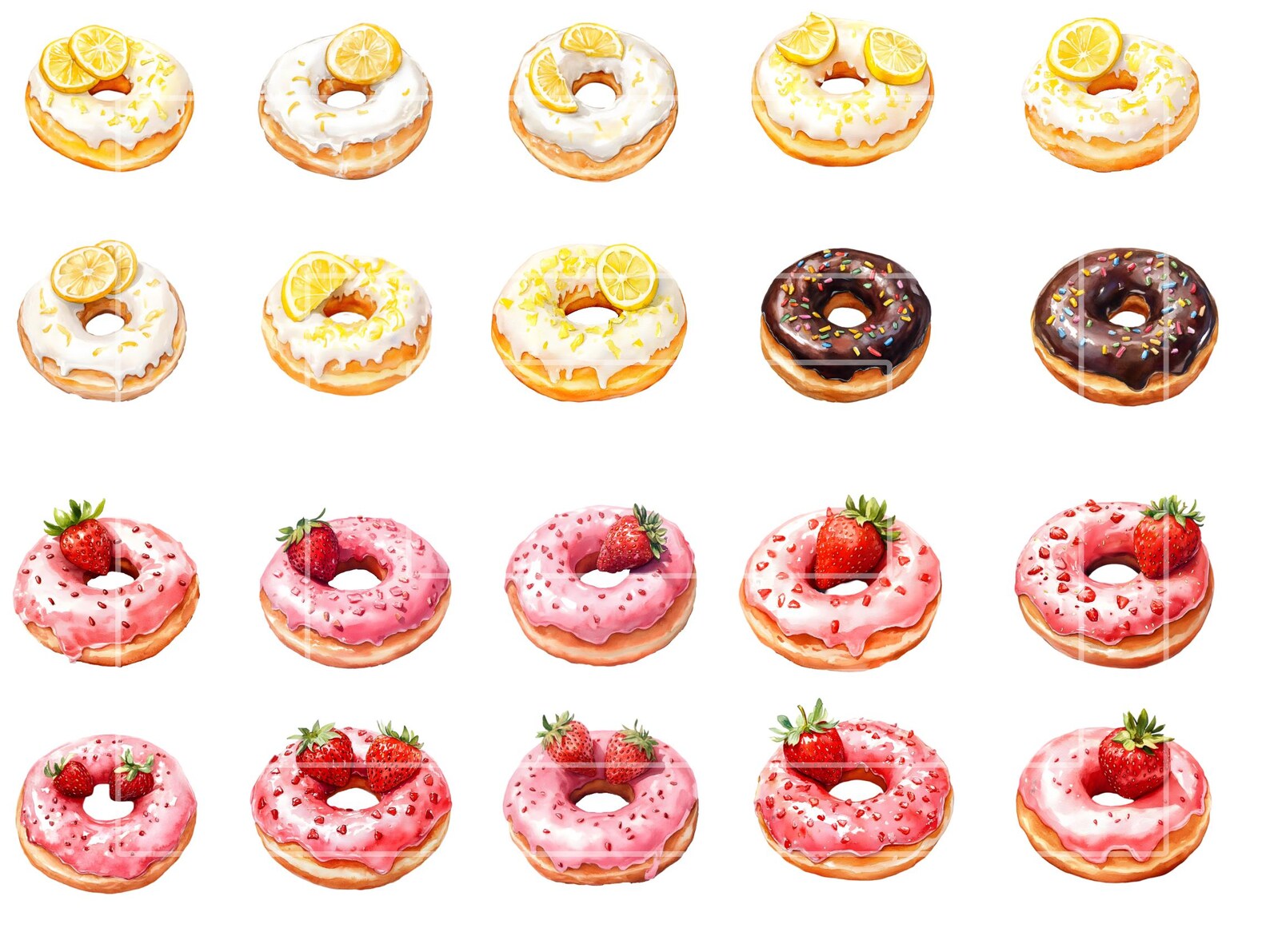 Watercolor Donut Clipart Set | 111 PNG Donut Graphics | Sweet Dessert ...