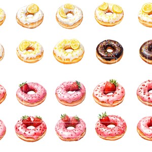Watercolor Donut Clipart Set | 111 PNG Donut Graphics | Sweet Dessert ...