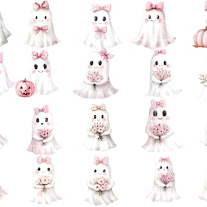 Pink Halloween Watercolor Clipart Bundle | 93 PNG Files | Cute Ghosts ...