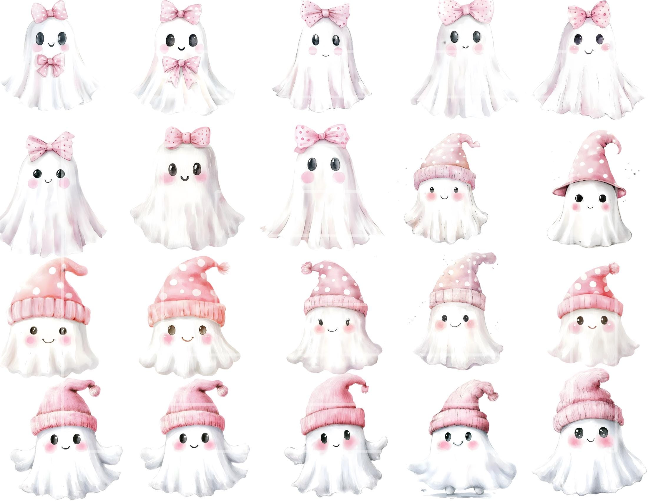 Cute Halloween Ghost Clipart Set - Pink Watercolor Ghosts, Spooky ...