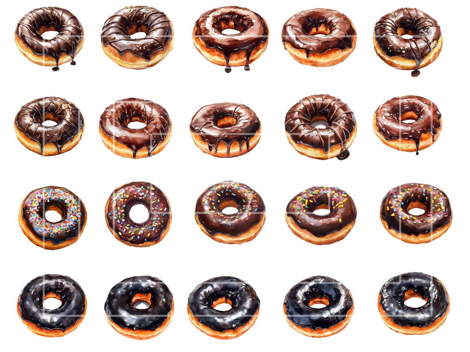 Watercolor Donut Clipart Set | 111 PNG Donut Graphics | Sweet Dessert ...