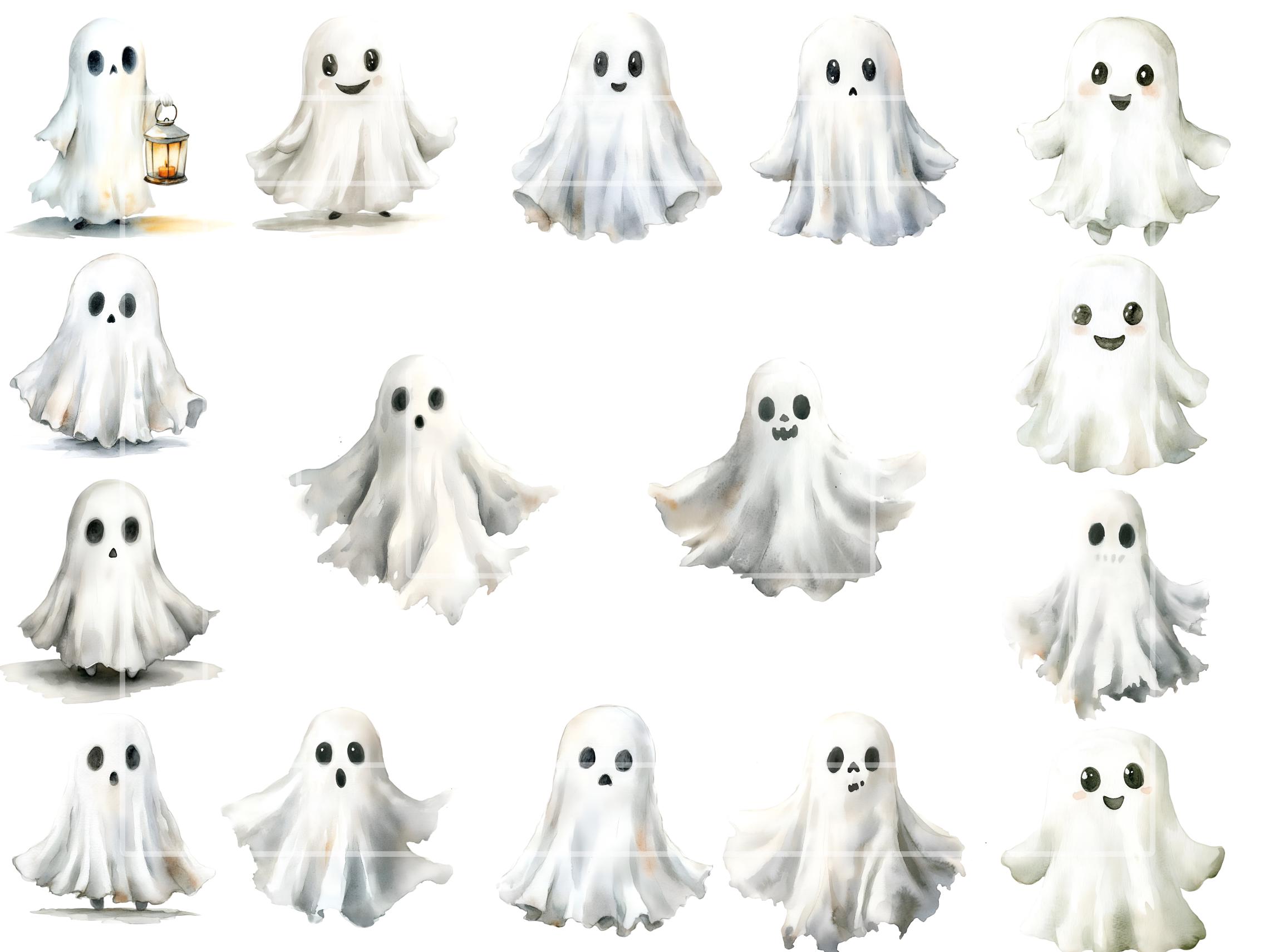 Spooky Halloween Ghost Watercolor Clipart Bundle | 56 PNG Files | Cute ...