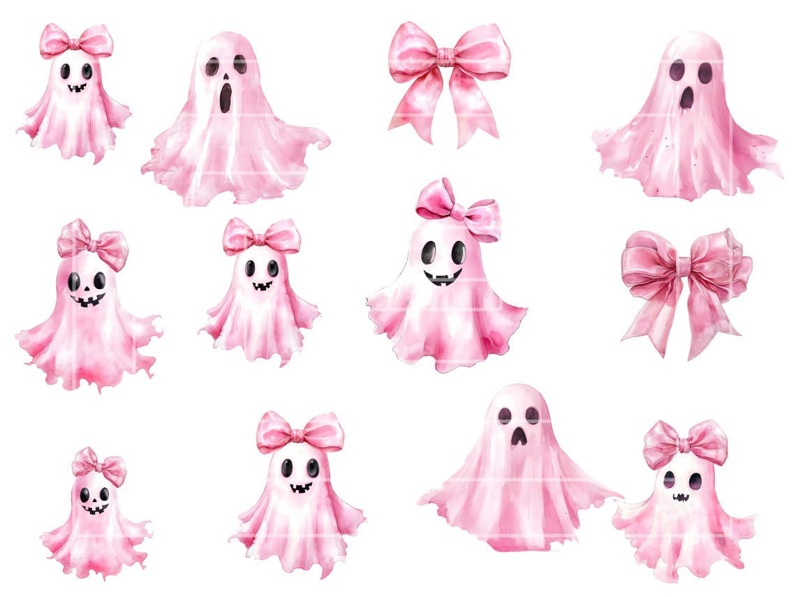 Pink Halloween Watercolor Clipart | 45 PNG Files | Cute Ghosts, Skulls ...
