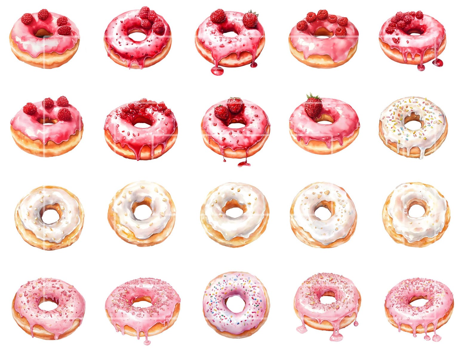 Watercolor Donut Clipart Set | 111 PNG Donut Graphics | Sweet Dessert ...