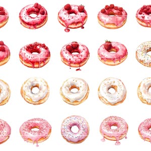 Watercolor Donut Clipart Set | 111 PNG Donut Graphics | Sweet Dessert ...