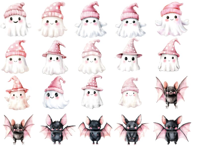 Cute Halloween Ghost Clipart Set Pink Watercolor Ghosts, Spooky ...