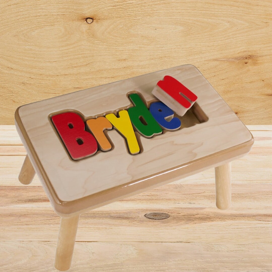 Name Puzzle Step Stool Bench Birthday Gift Wood Personalized Puzzle ...
