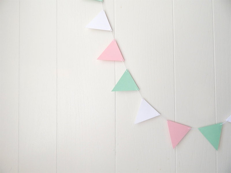 Flag Bunting Garland Nursery Decor Pink White Green Mint 5 ft | Etsy