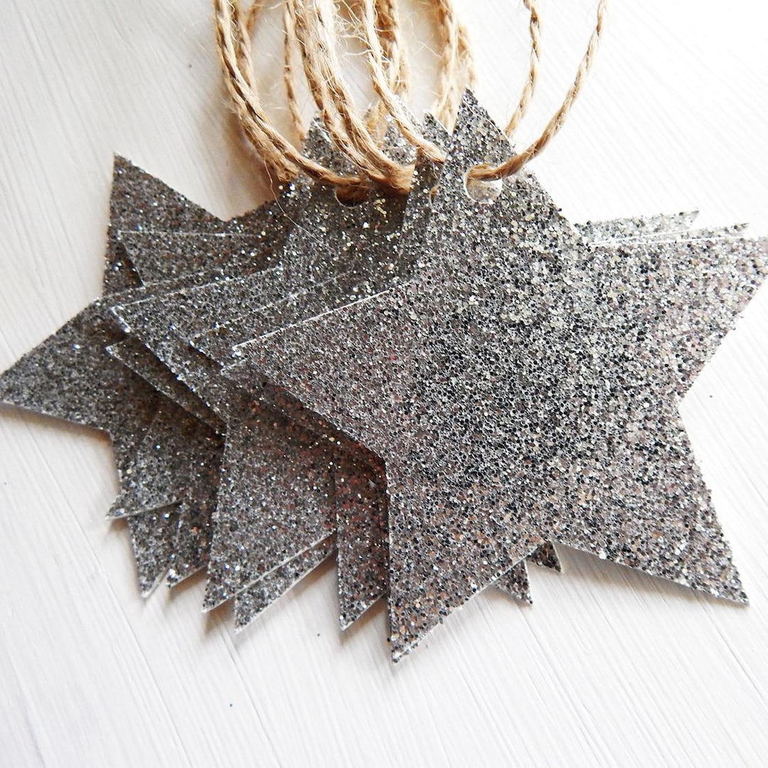 Silver Glitter Star Gift Tags - Christmas Tags - Holiday Tags - Paper ...