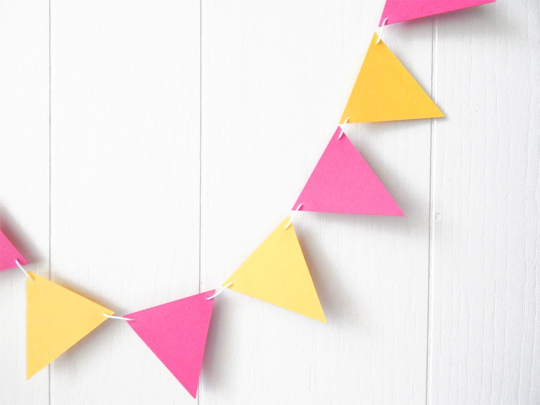 Triangle Garland / Bunting Lemon Yellow Hot Pink 5 Ft (2.5 Inch ...