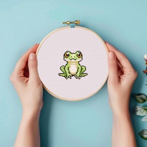 Cute Frog Cross Stitch Pattern PDF | Easy Beginner Embroidery Design ...