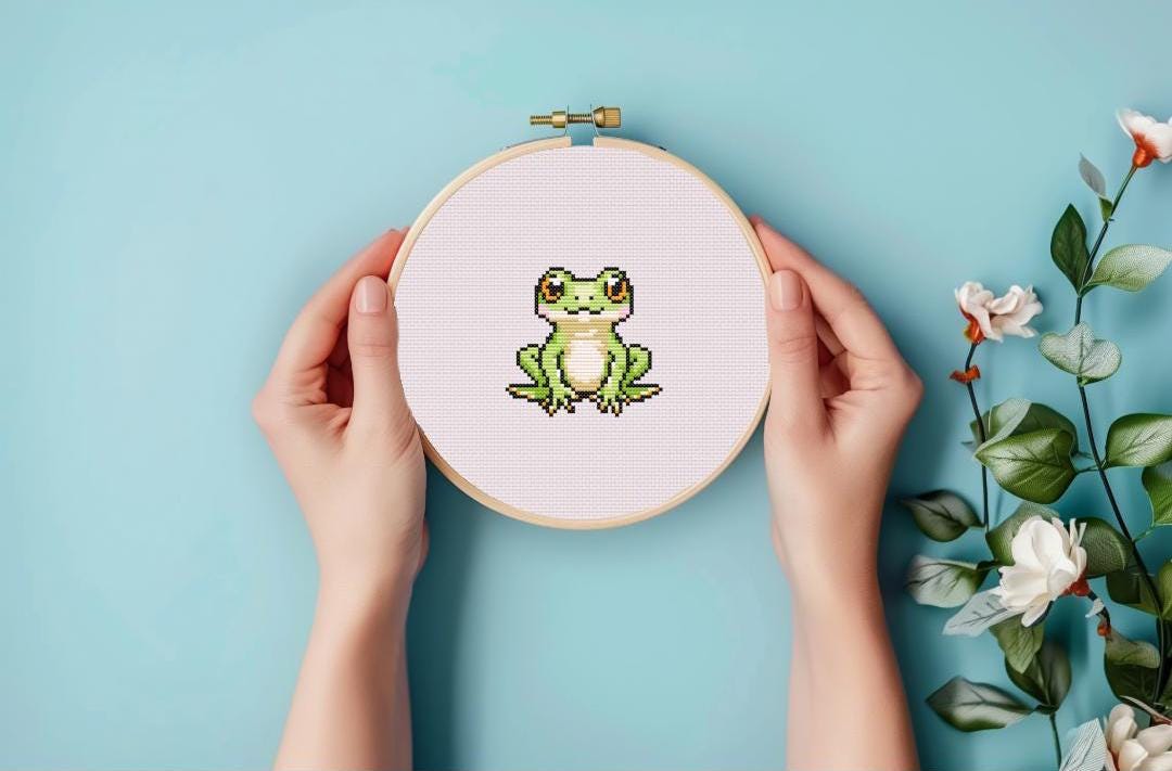 Cute Frog Cross Stitch Pattern PDF | Easy Beginner Embroidery Design ...