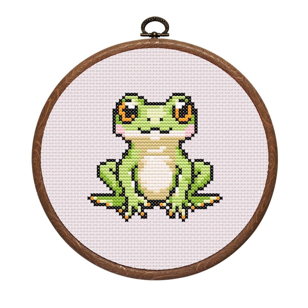 Cute Frog Cross Stitch Pattern PDF | Easy Beginner Embroidery Design ...