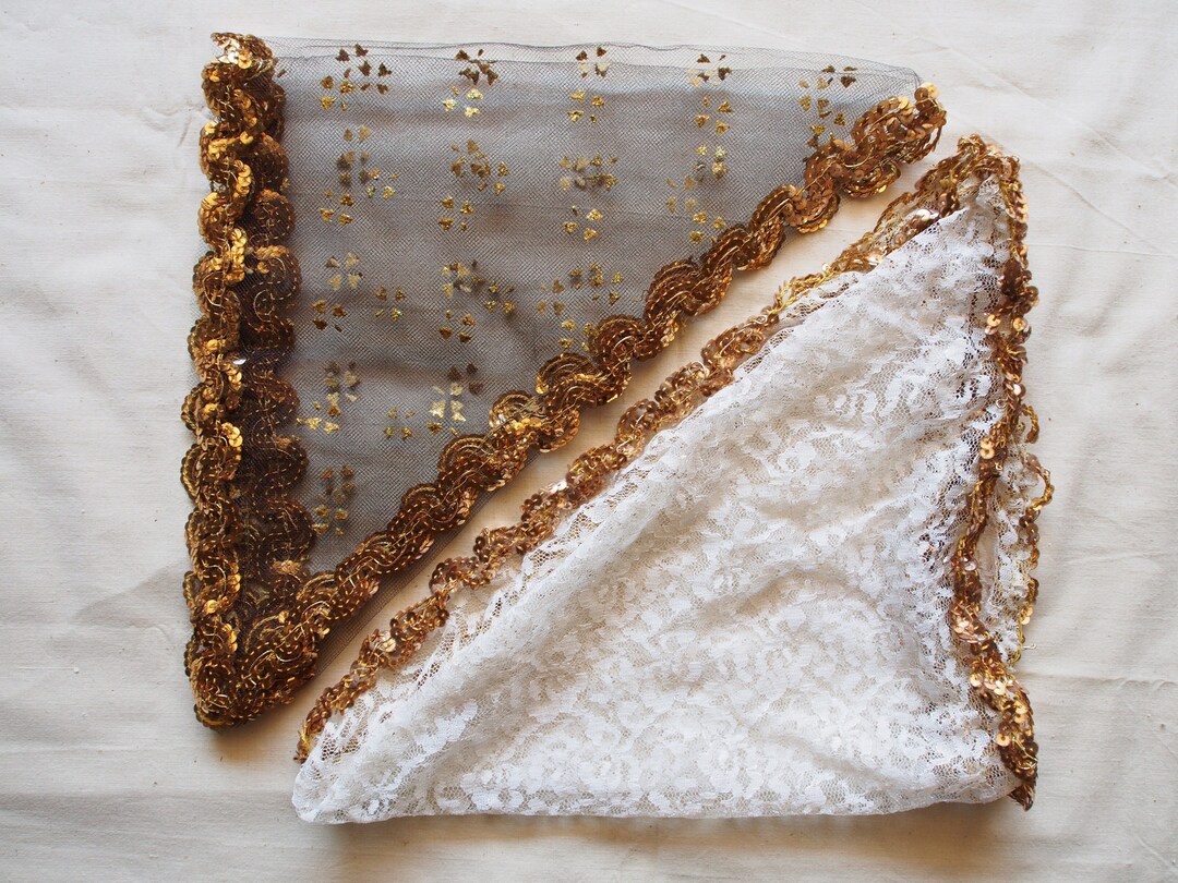 Set of 2 Vintage Retro Mantillas, Black and White Sheer Traditional ...