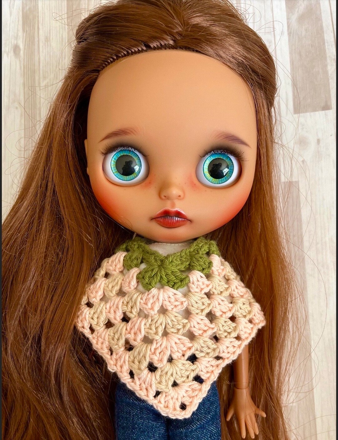 Neo Blythe Granny Square Poncho - Peach Green Beige - Etsy