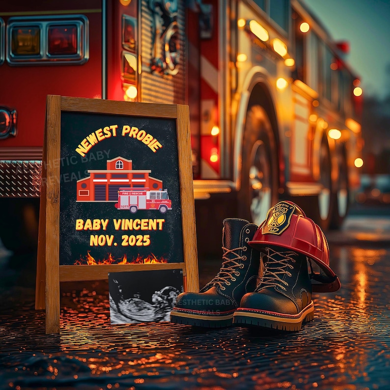 Editable Firefighter Baby Announcement, Digital Fireman Pregnancy ...