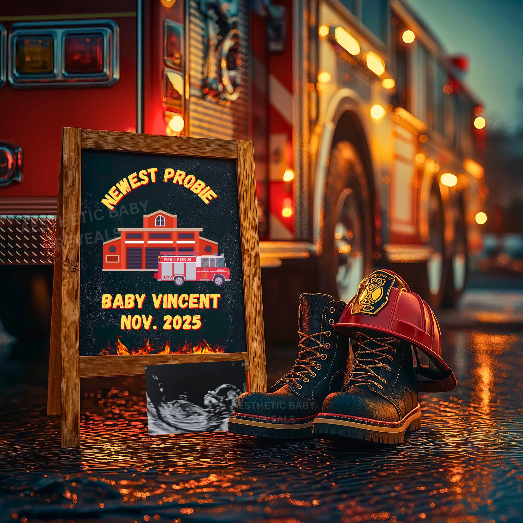 Editable Firefighter Baby Announcement, Digital Fireman Pregnancy ...