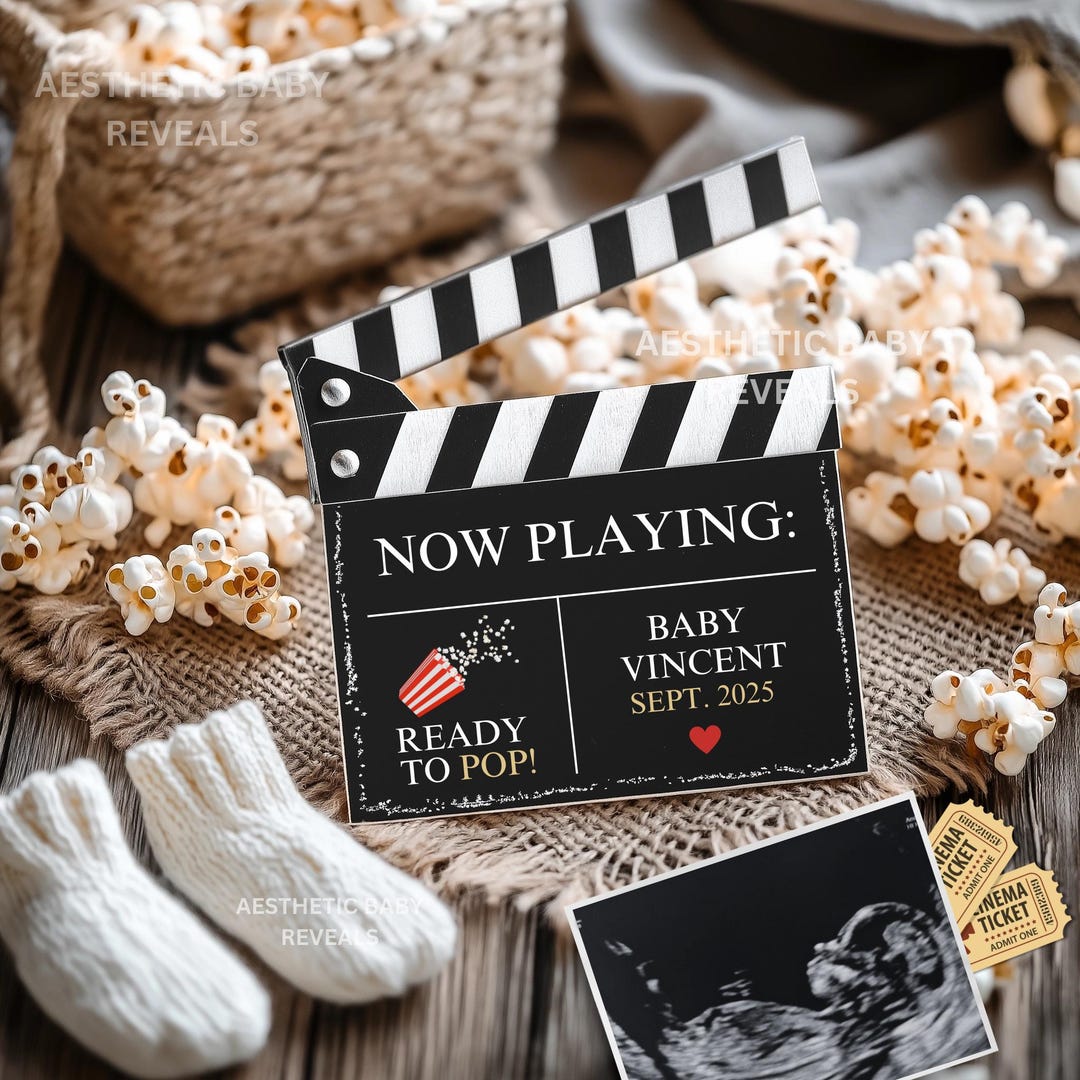 Movie Themed Pregnancy Announcement Digital, Clapperboard Baby Reveal ...