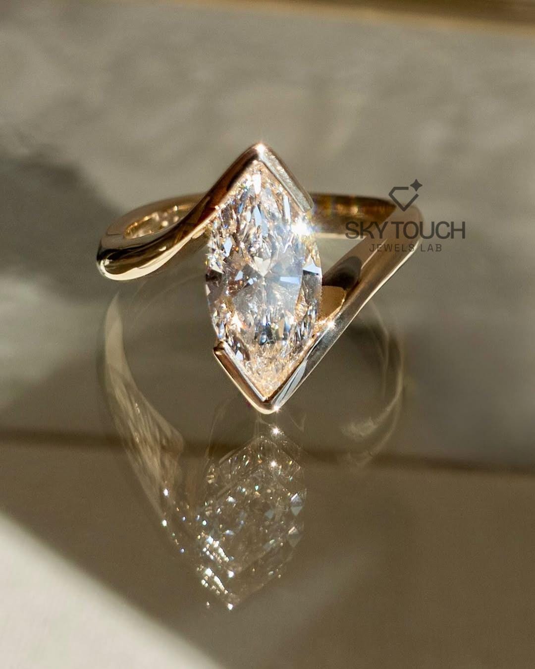 Lab Grown 3CT Marquise Diamond Engagement Ring: 14K Gold Vintage Solitaire - Etsy